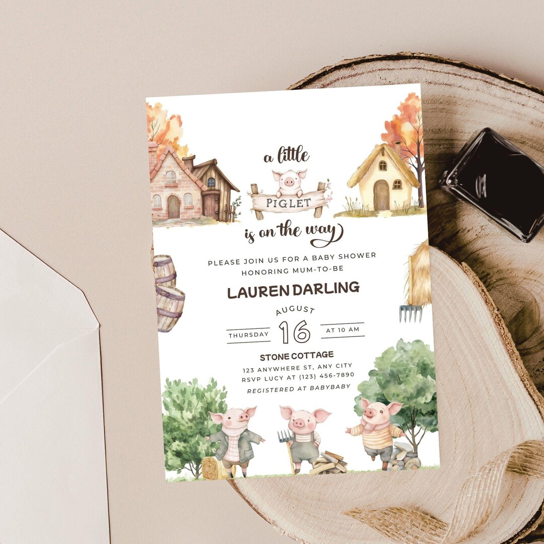 Nursery Rhyme Baby Shower Invite Printable, 3 Little Piglet is on the ...