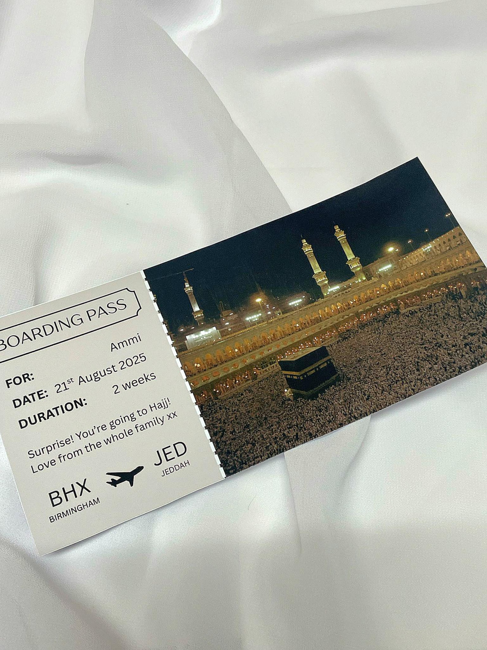 Hajj Umrah Gift Boarding Pass | Personalised Islamic Travel Voucher ...
