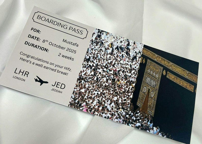 Hajj Umrah Gift Boarding Pass | Personalised Islamic Travel Voucher ...