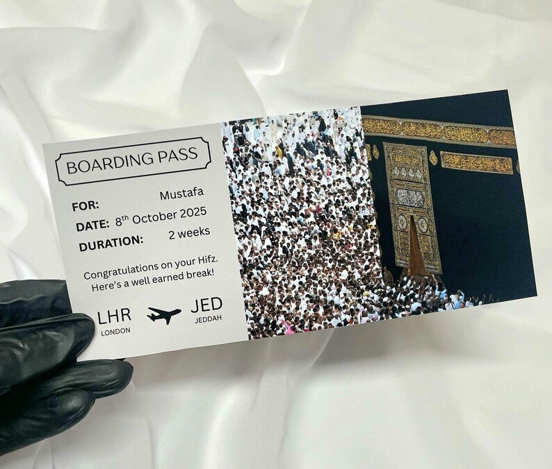 Hajj Umrah Gift Boarding Pass | Personalised Islamic Travel Voucher ...