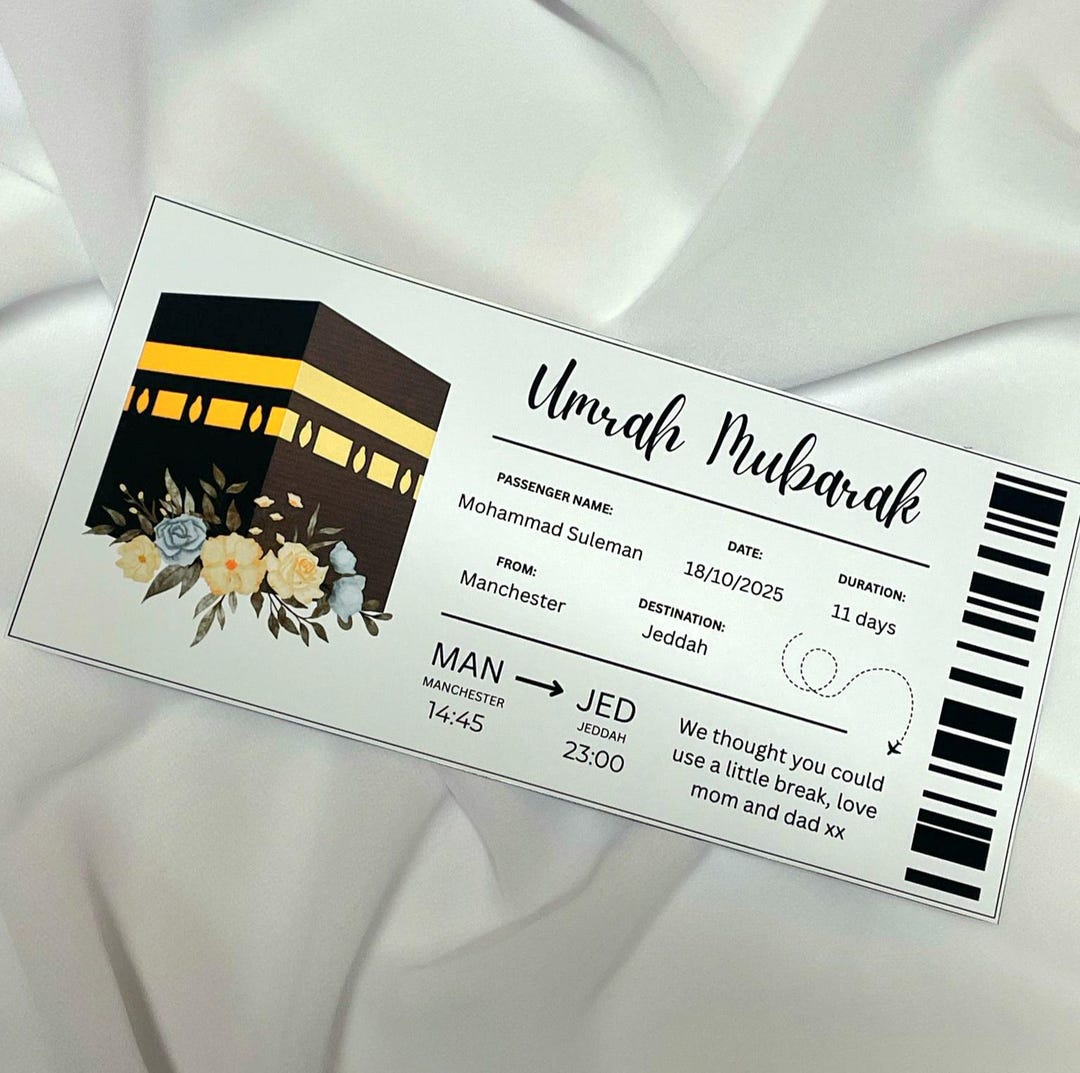 Hajj Umrah Gift Boarding Pass | Personalised Islamic Travel Voucher ...