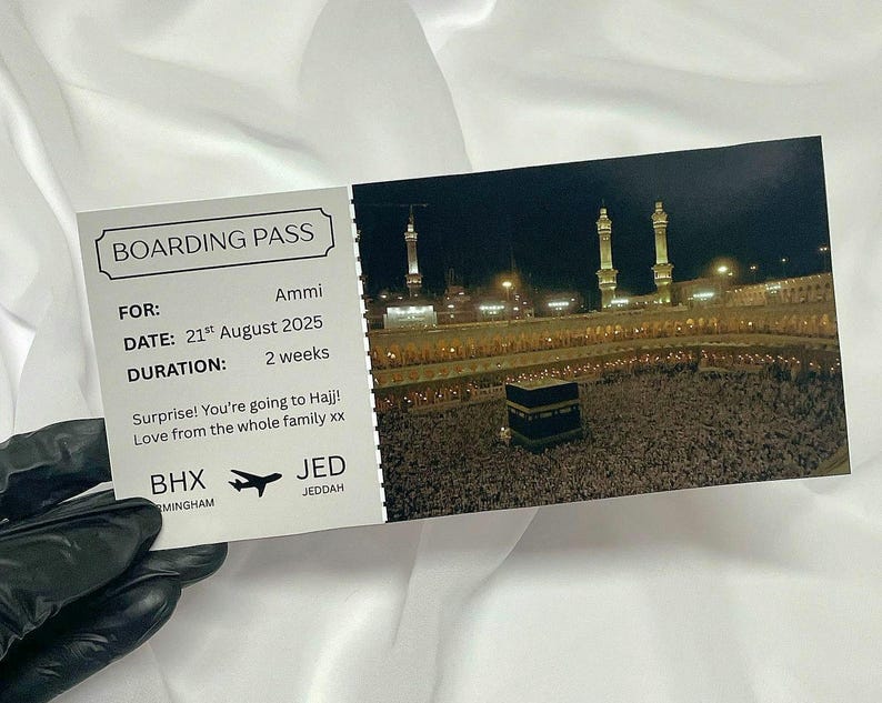 Hajj Umrah Gift Boarding Pass | Personalised Islamic Travel Voucher ...