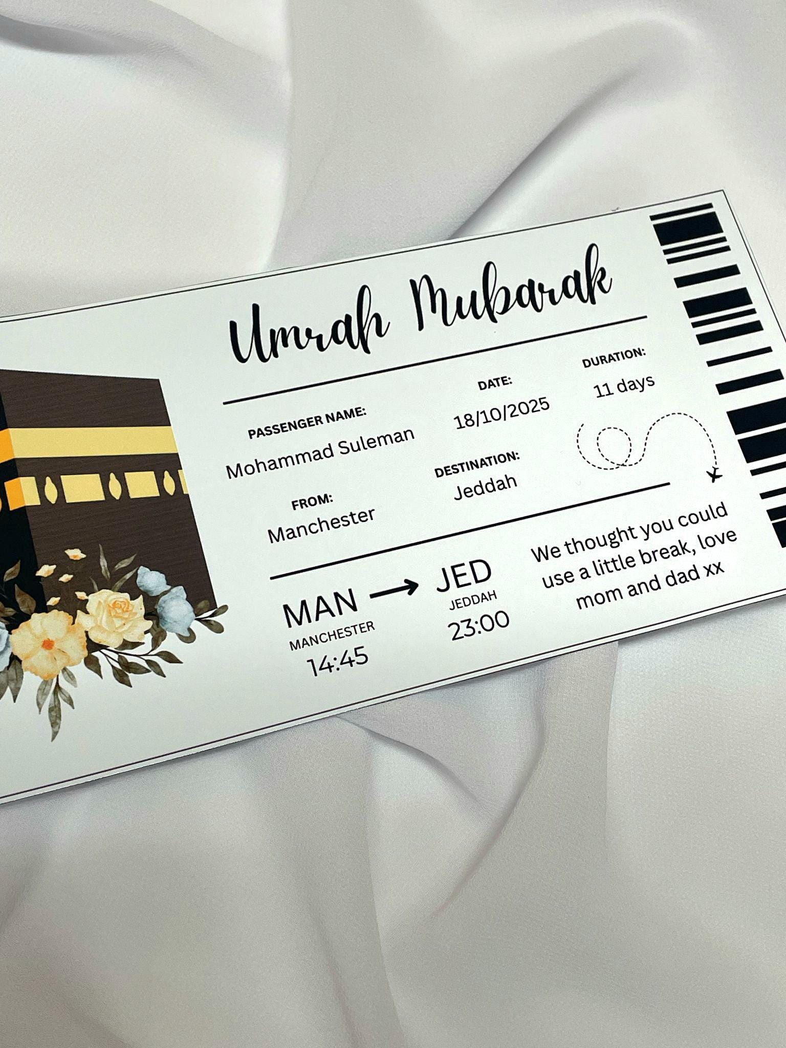 Hajj Umrah Gift Boarding Pass | Personalised Islamic Travel Voucher ...