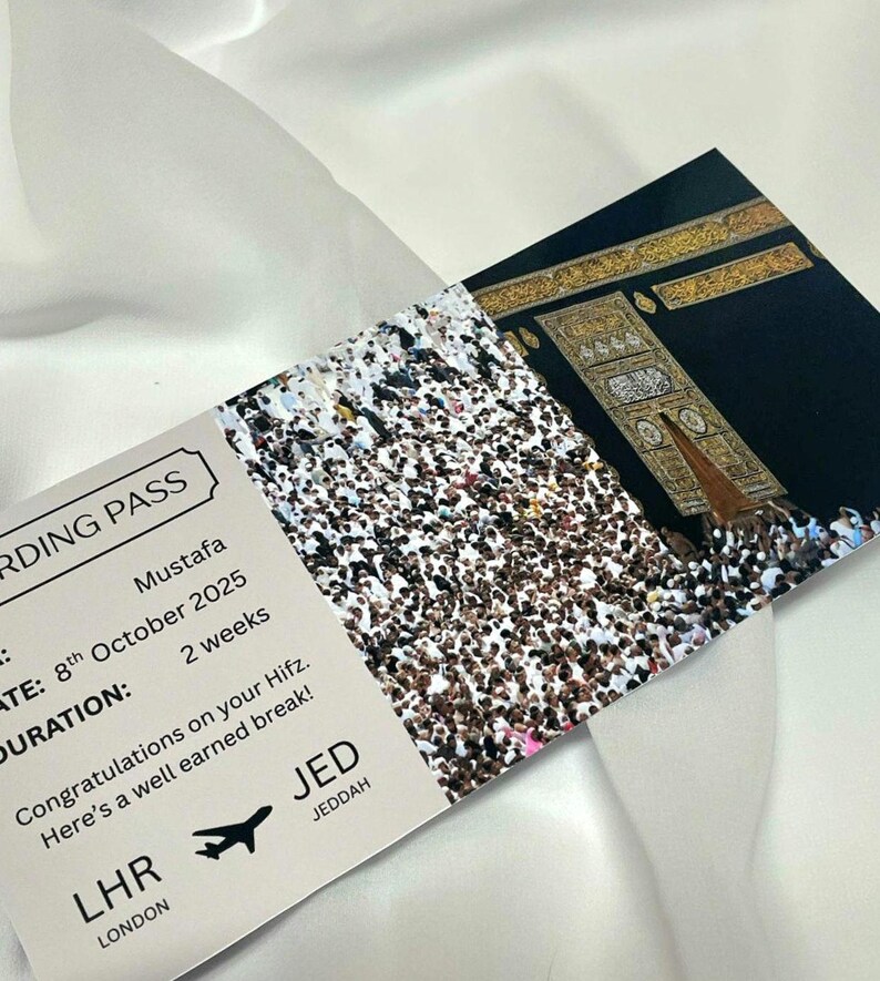 Hajj Umrah Gift Boarding Pass | Personalised Islamic Travel Voucher ...