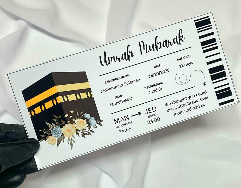 Hajj Umrah Gift Boarding Pass | Personalised Islamic Travel Voucher ...