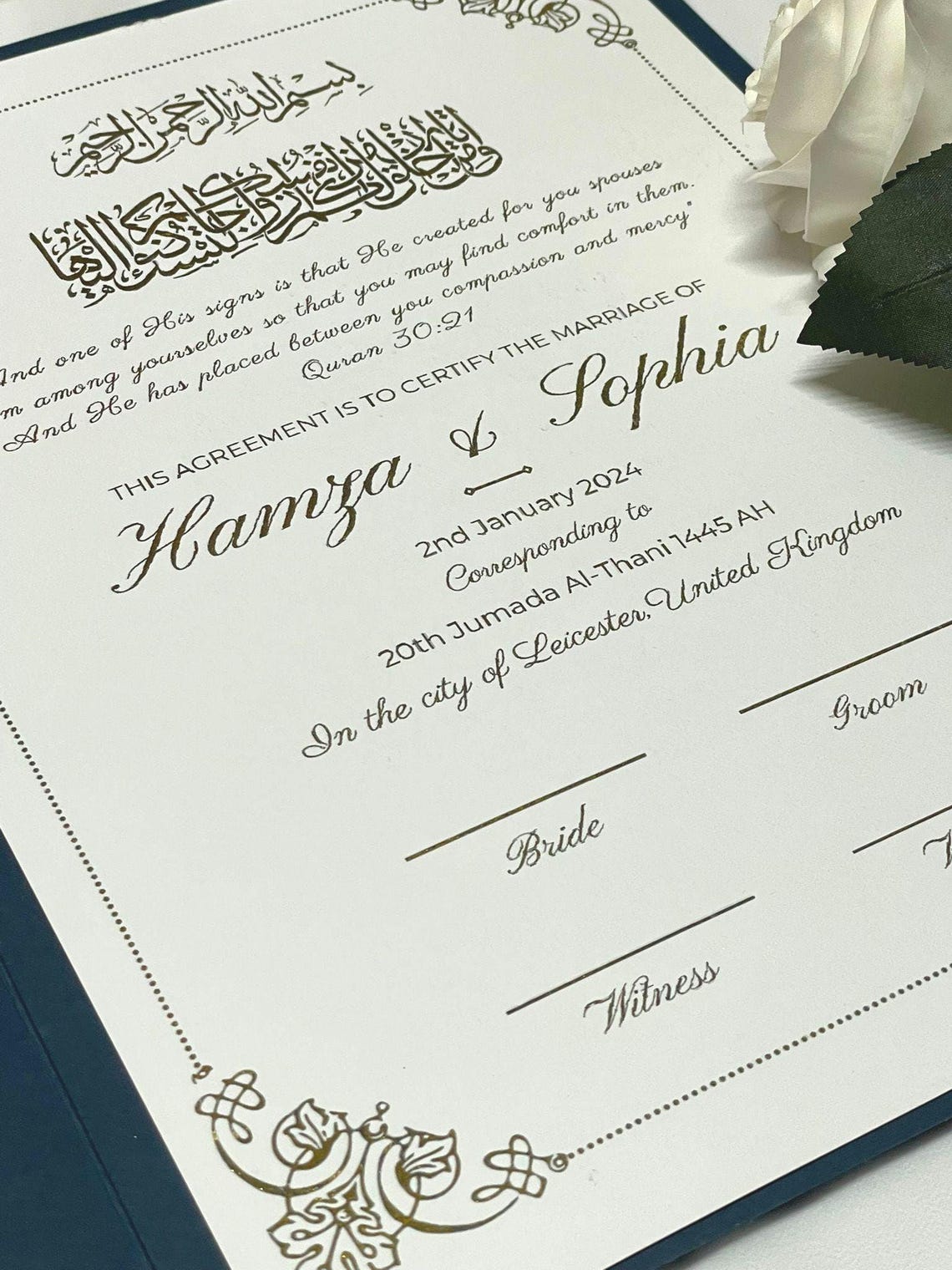 A4 Elegant Personalised Islamic Nikkah Nama Certificate Wedding ...