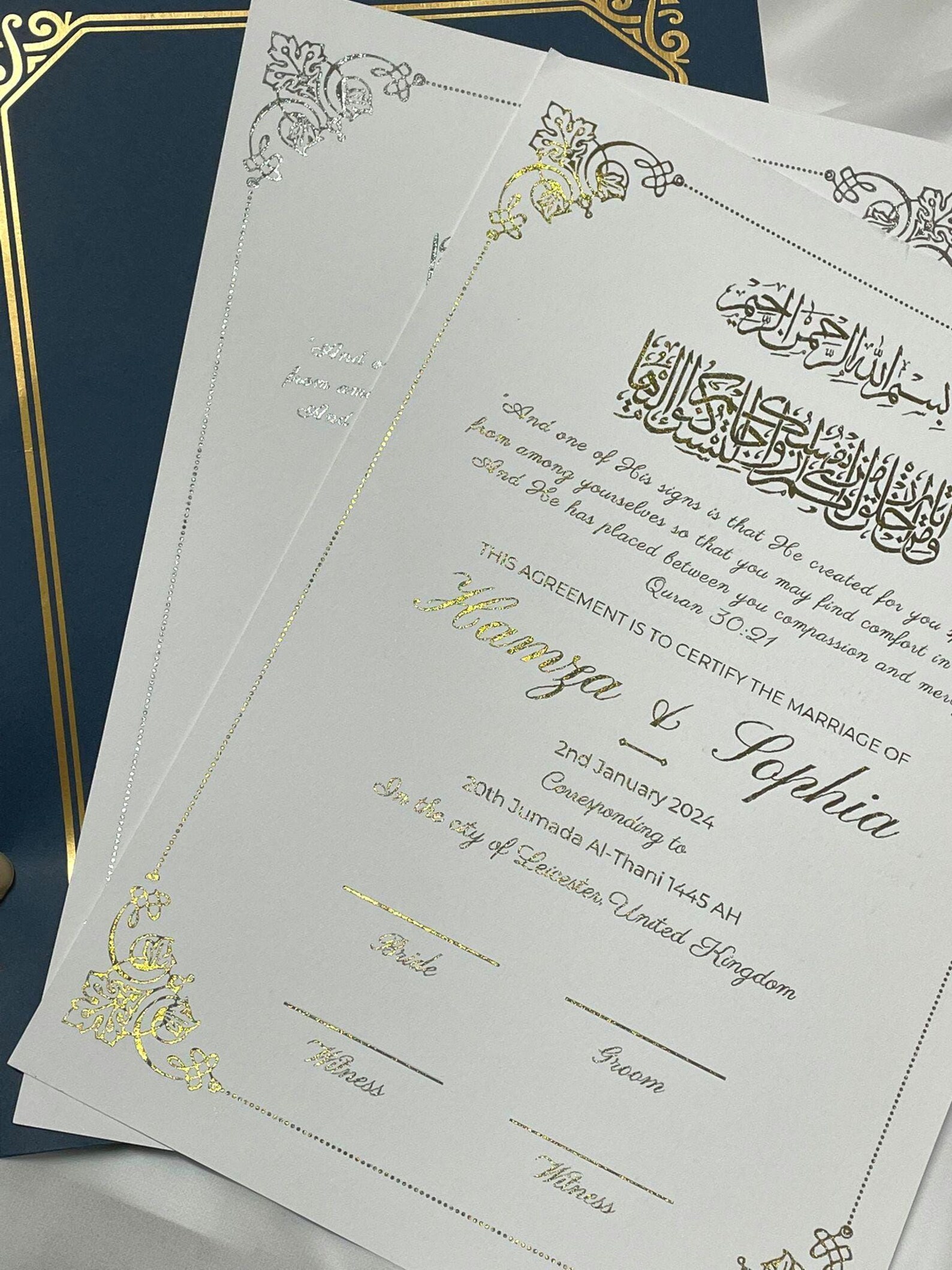 A4 Elegant Personalised Islamic Nikkah Nama Certificate Wedding ...