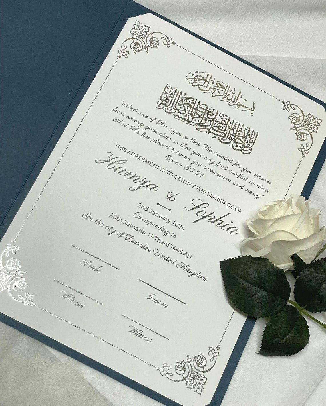 A4 Elegant Personalised Islamic Nikkah Nama Certificate Wedding ...