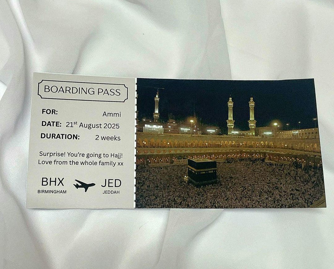 Hajj Umrah Gift Boarding Pass | Personalised Islamic Travel Voucher ...