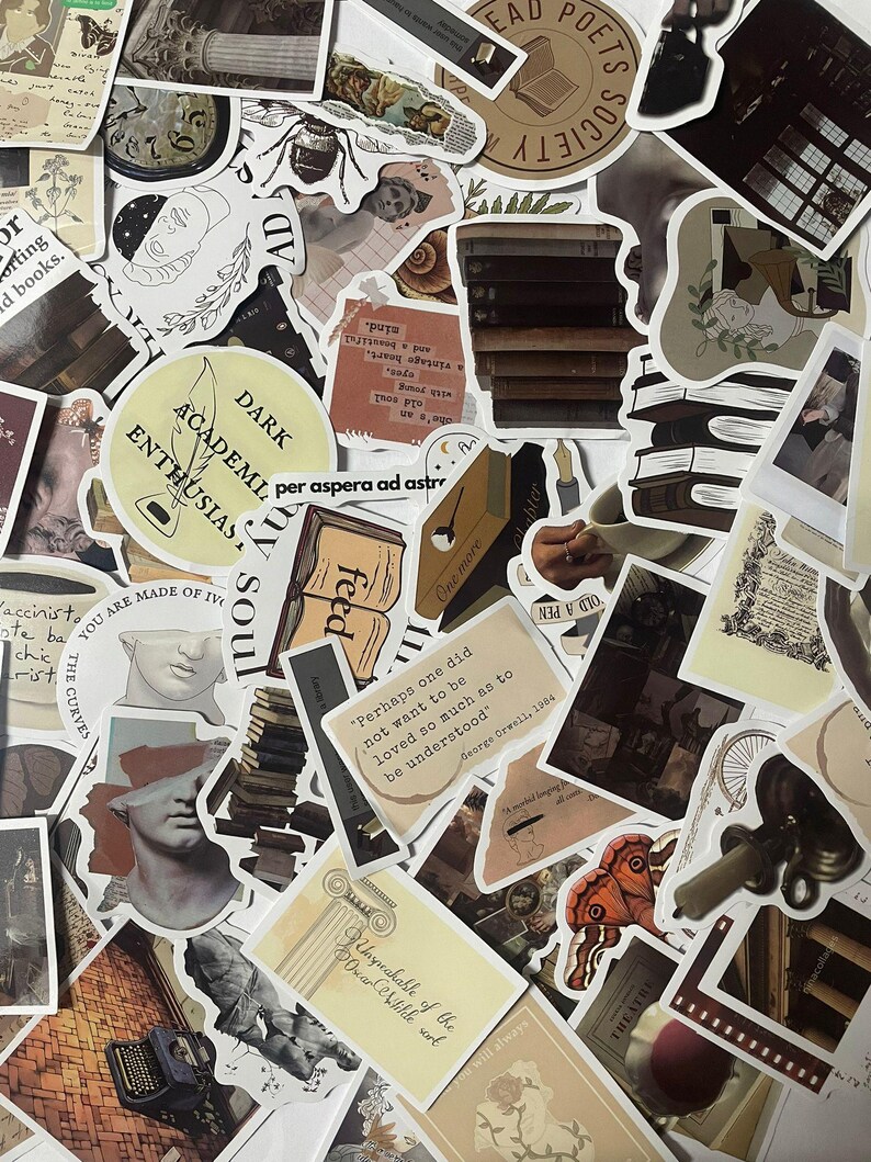 Nostalgic Dark Academia Retro Vintage Aesthetic Ephemera Sticker Bundle ...