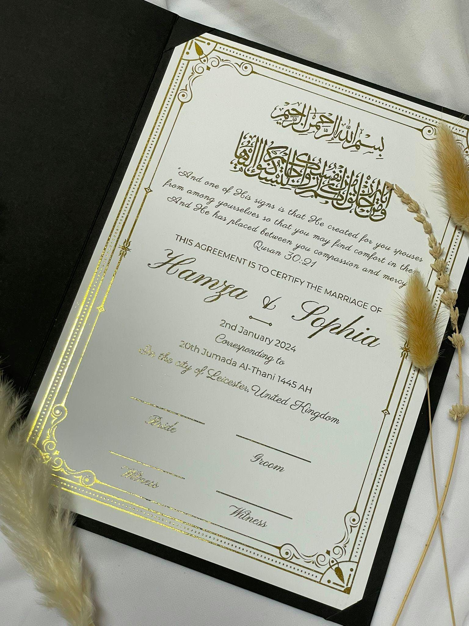 A4 Elegant Personalised Islamic Nikkah Nama Certificate Wedding ...