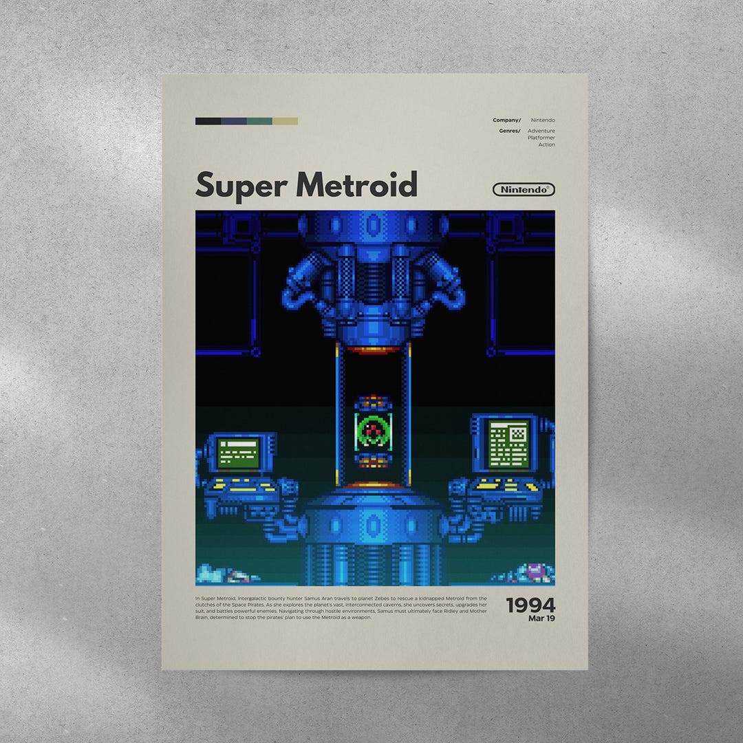 Super Metroid Poster, Gaming Room Poster, Gaming Wall Poster, Gaming ...
