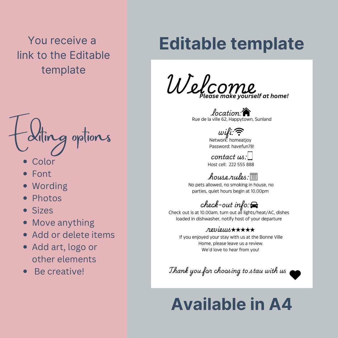 Welcome Sign Editable Template Vacation Home Airbnb Hotel - Etsy