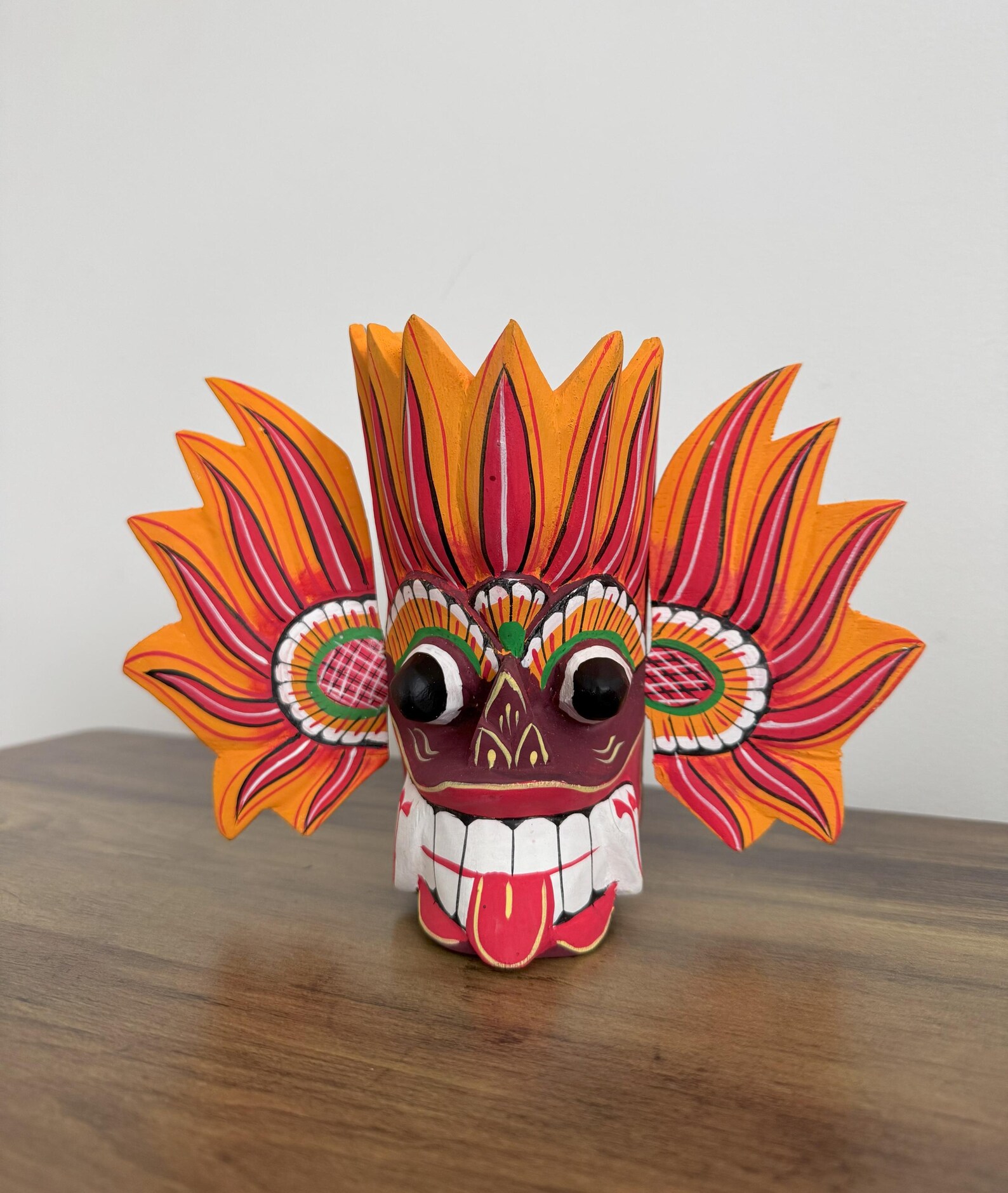 Sri Lankan Gini Raksha Fire Mask: Hand-carved Wood Wall Decor - Etsy UK