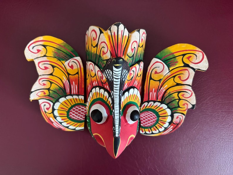 Hand Carved Gurulu Raksha Mask: Sri Lankan Wood Wall Decor - Etsy