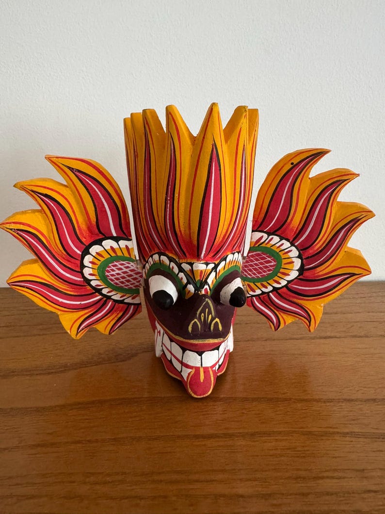 Sri Lankan Gini Raksha Fire Mask: Hand-carved Wood Wall Decor - Etsy UK