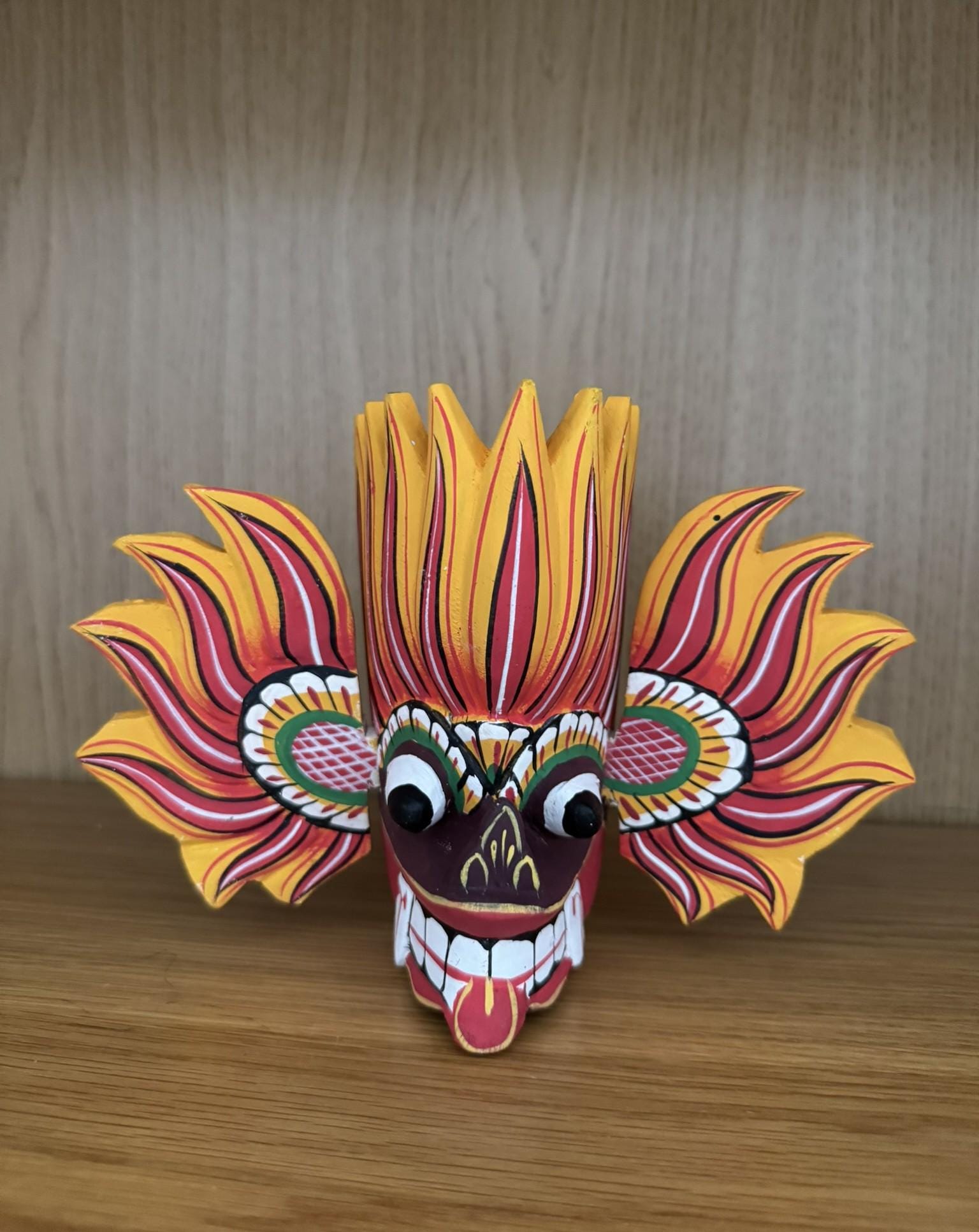 Sri Lankan Gini Raksha Fire Mask: Hand-carved Wood Wall Decor - Etsy UK