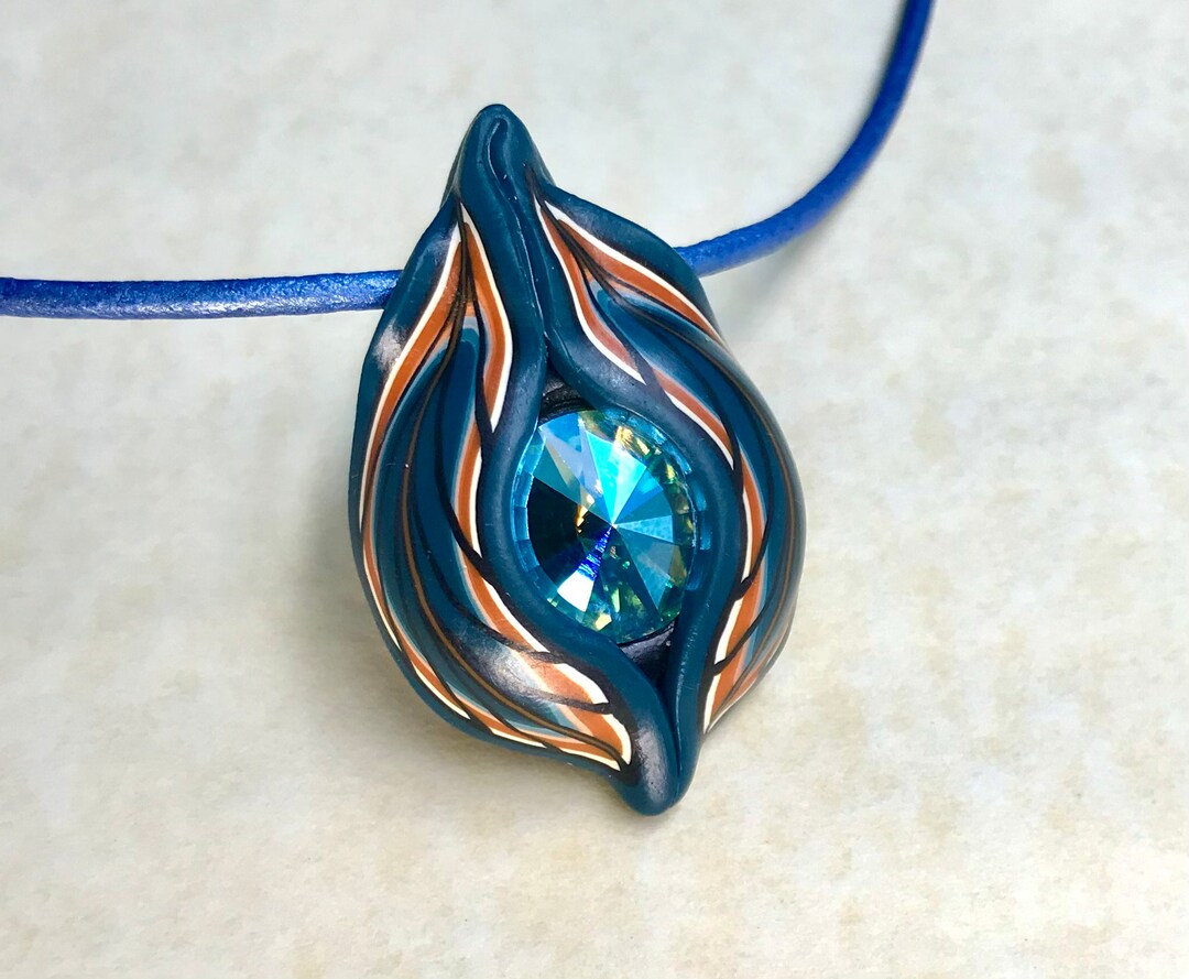 Nature Jewelry, Swarovski Pendant, Blue Pendant, Leaf Pendant, Magical ...