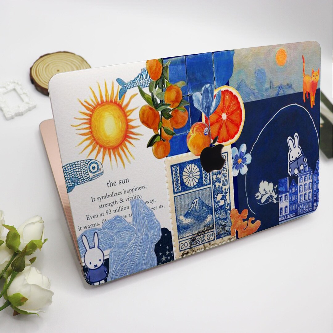 Blue Orange Vintage Collage MacBook Case Protective Laptop Case MacBook ...