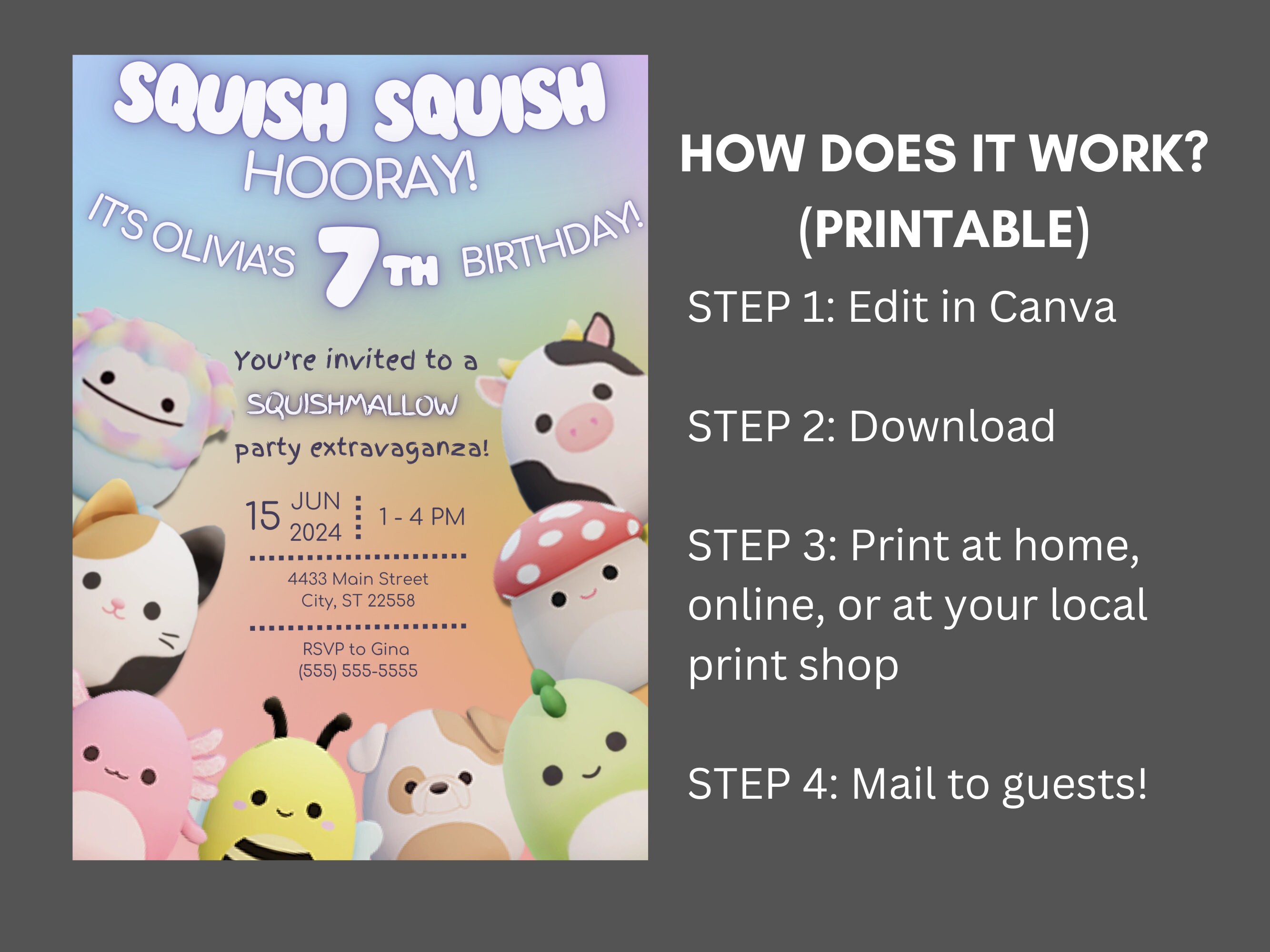 Squishmallow Birthday Invitation Editable Squishmallow Invite Textable ...