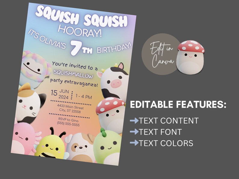 Squishmallow Birthday Invitation Editable Squishmallow Invite Textable ...