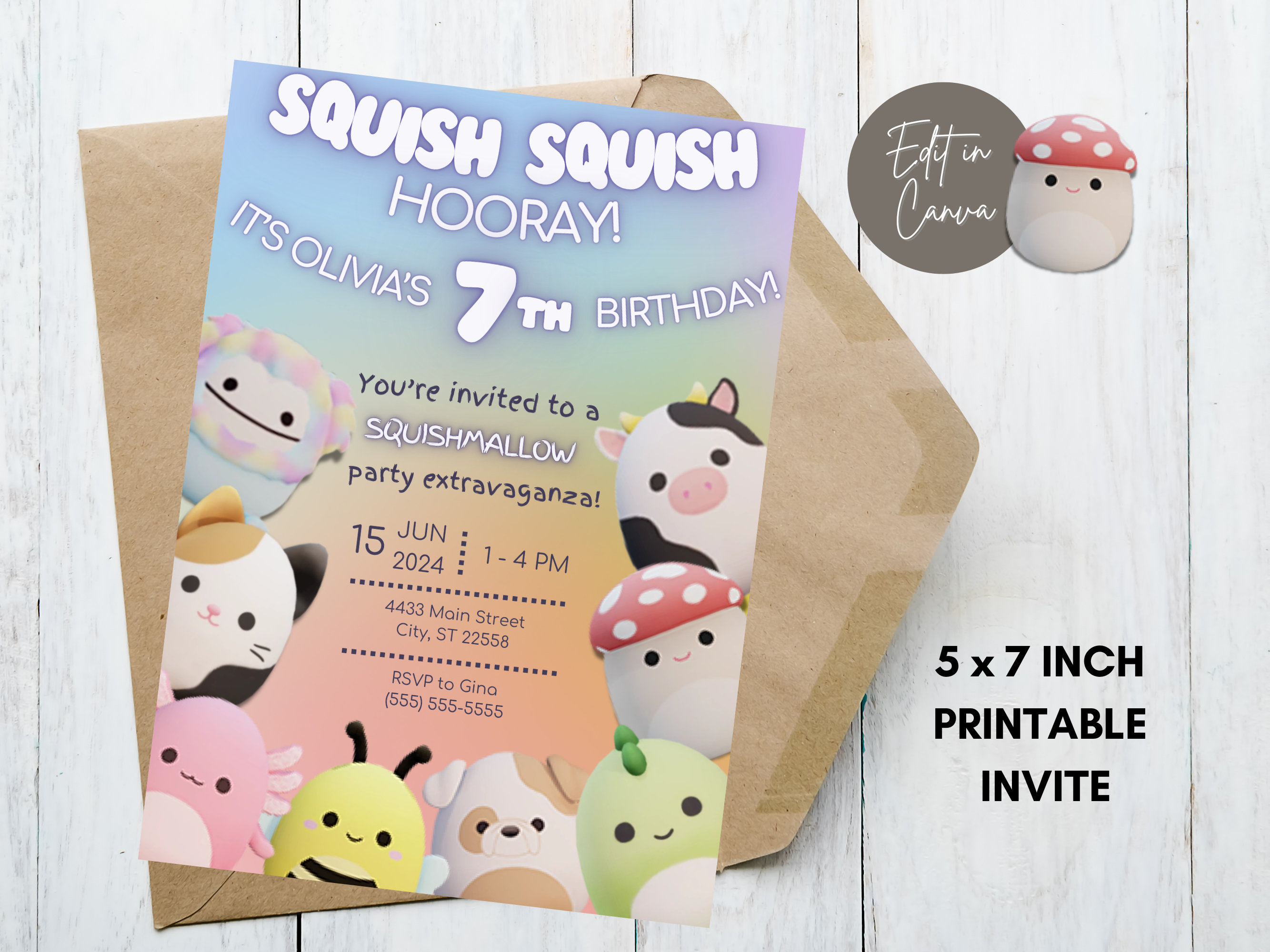 Squishmallow Birthday Invitation Editable Squishmallow Invite Textable ...