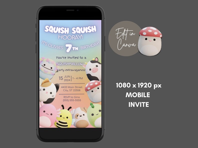 Squishmallow Birthday Invitation Editable Squishmallow Invite Textable ...