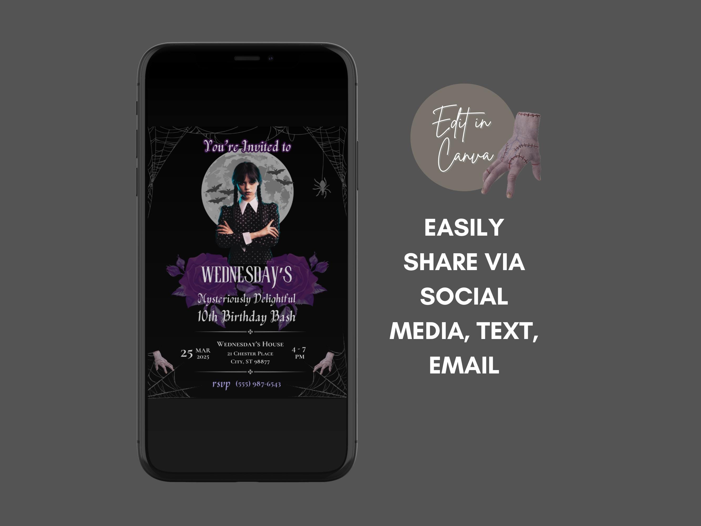 Editable Wednesday Birthday Invitation Wednesday Addams Gothic Invite ...