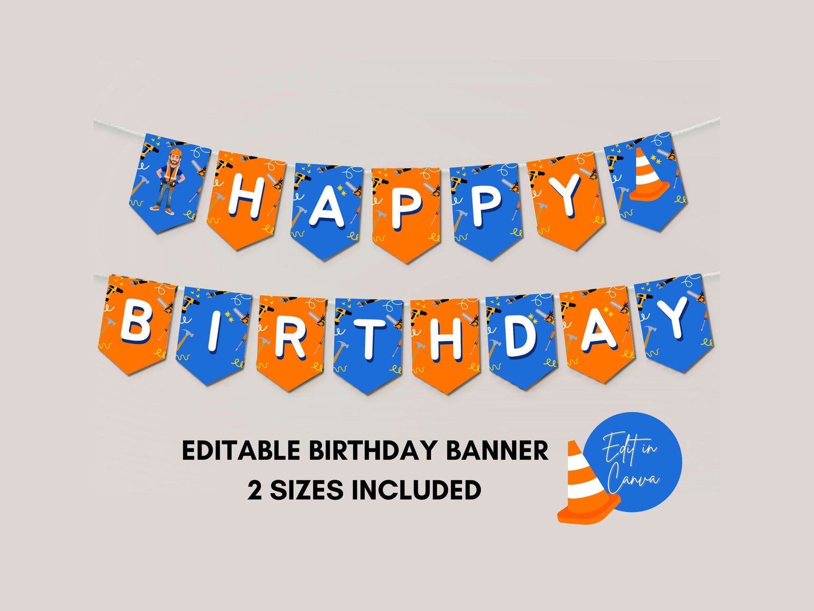 Editable Birthday Banner Handyman Hal Party Builder Tools Birthday ...