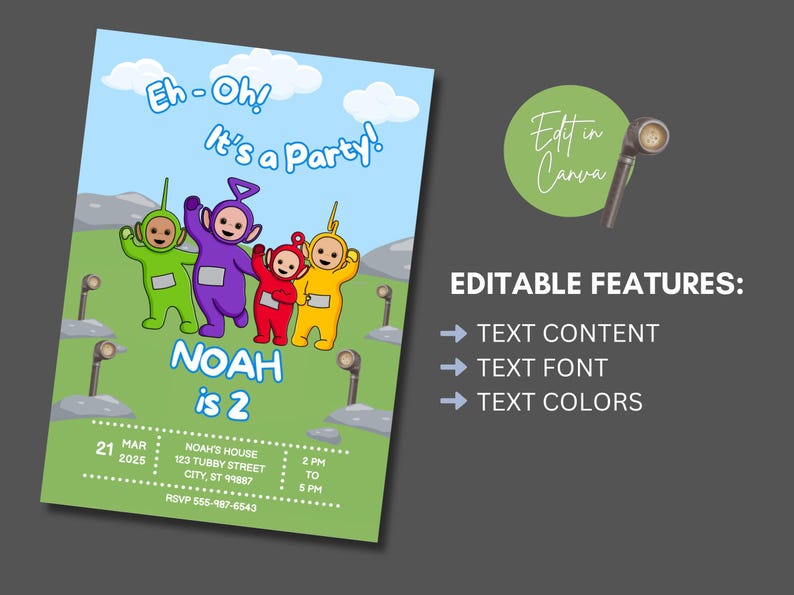 Teletubbies Birthday Invite Teletubby Party Invitation Dipsy Po Lala ...