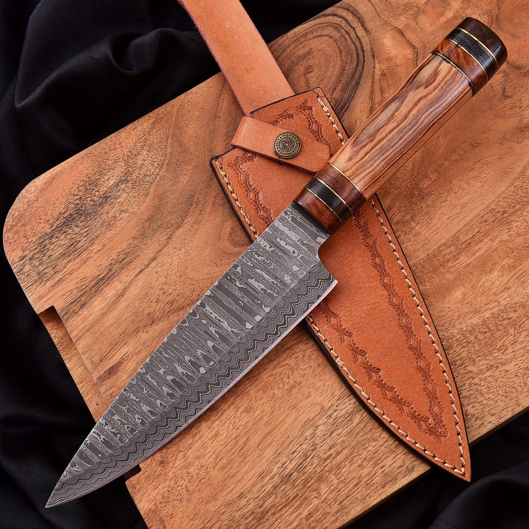 Custom Handmade Damascus STEEL CHEF Knife Hand Forged Blade Exotic, Rosewood, Black Spacer and ...