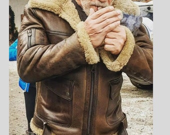Handmade Men Stylish Aviator Pilot RAF B3 Flying Bomber Shearling Faux Fur Real Sheepskin ...