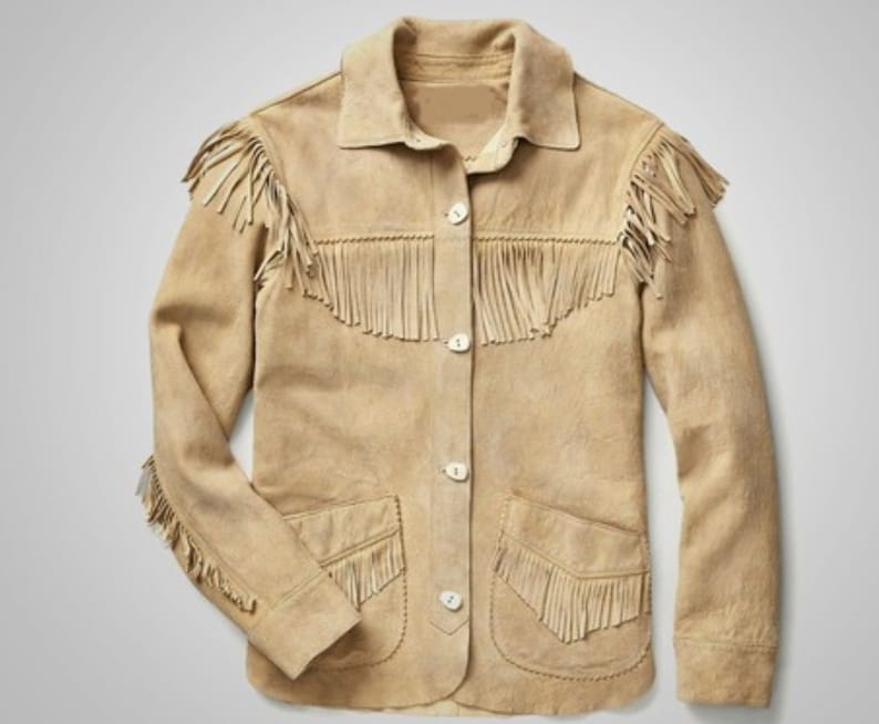 Men's Western Suede Leather Jacket With Beads Fringesmen Native Indian ...