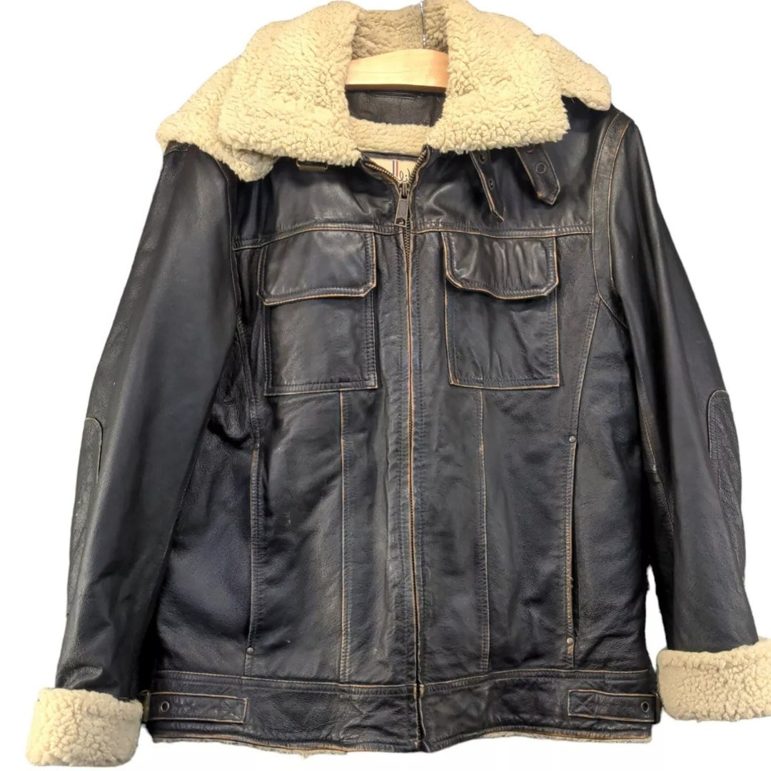 Wilsons Men's Aviator Genuine Leather Bomber Jacket Brown Small Sherpa ...