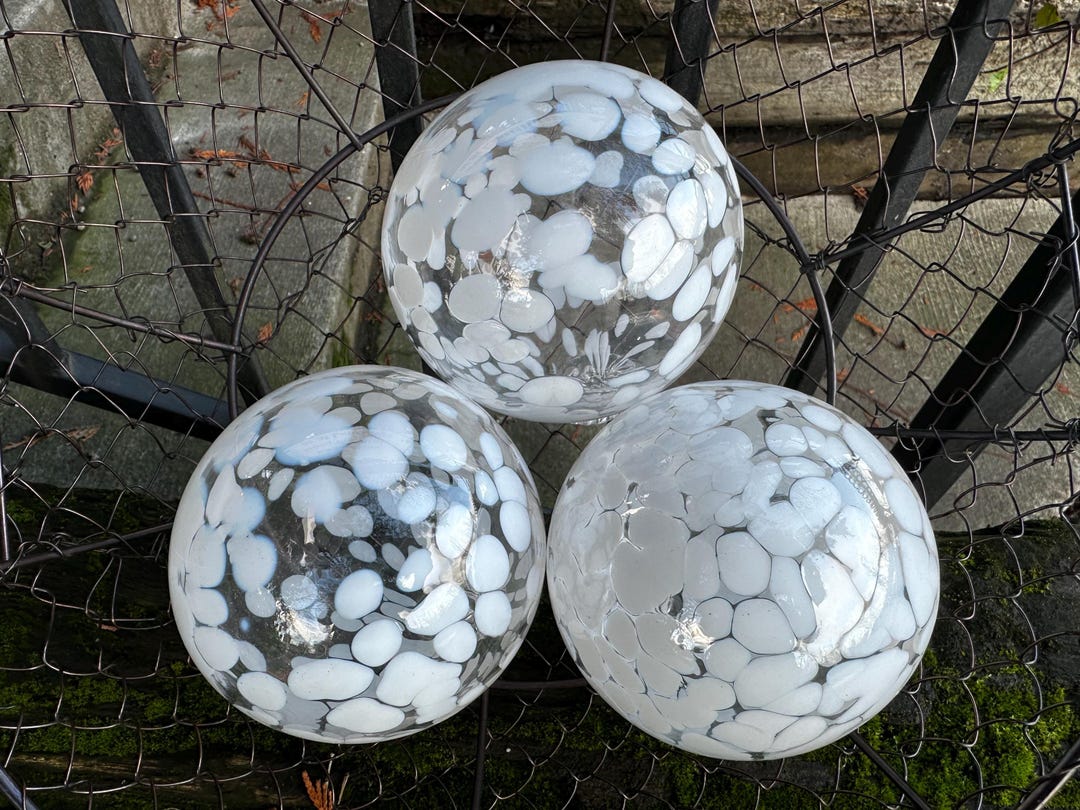 White Spots on Clear Glass 4" Floats, Set of 3 Hand Blown Balls ...