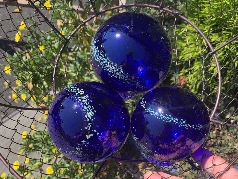 Cobalt Blue Glass Floats Set of 3 milky Way - Etsy