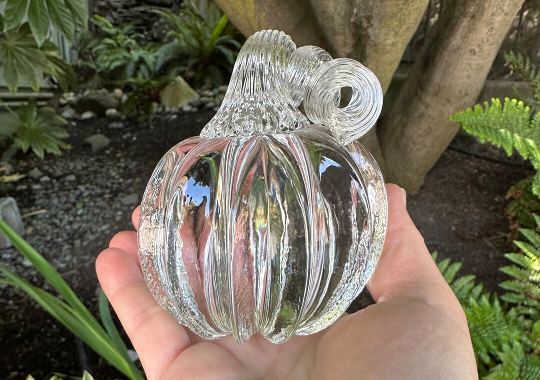 Heavy Clear Glass Pumpkin Paperweight, 3.5 Transparent Squash Sculpture ...