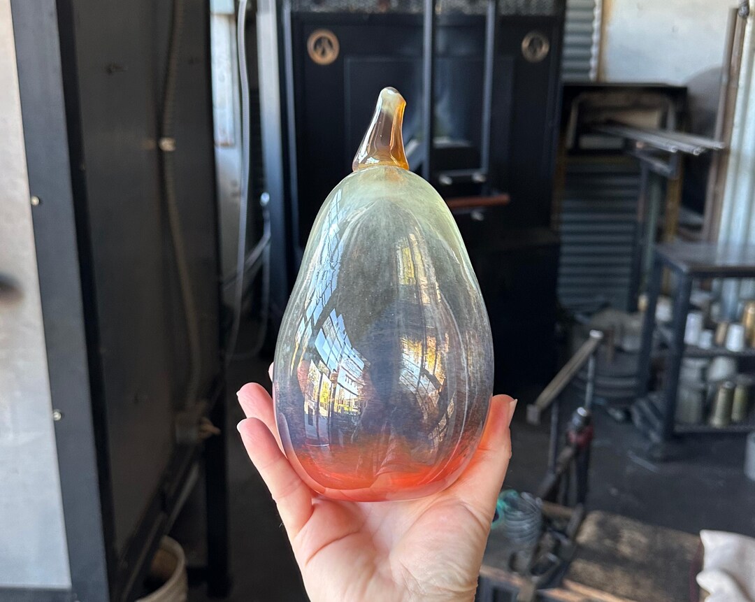 Blown Glass Pear: Brown Red Beige Table Centerpiece, 7.5" Fruit ...
