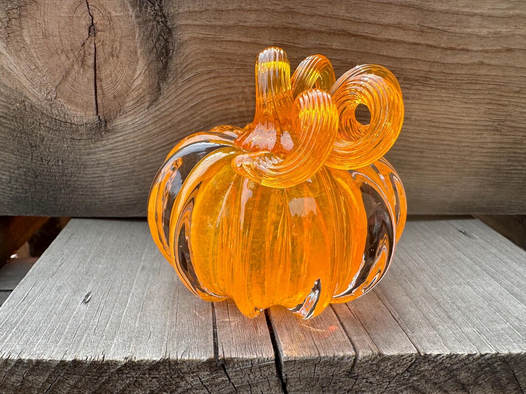 Summer Sale - Translucent Orange Glass Pumpkin, 3" Solid Sculpture ...