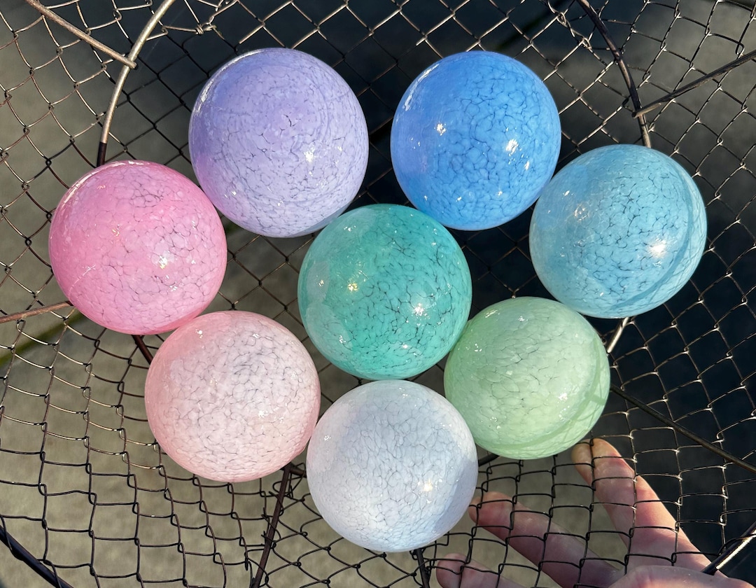 Translucent Glass Balls, Pink Blue Green Set of 8 Coastal Decor ...