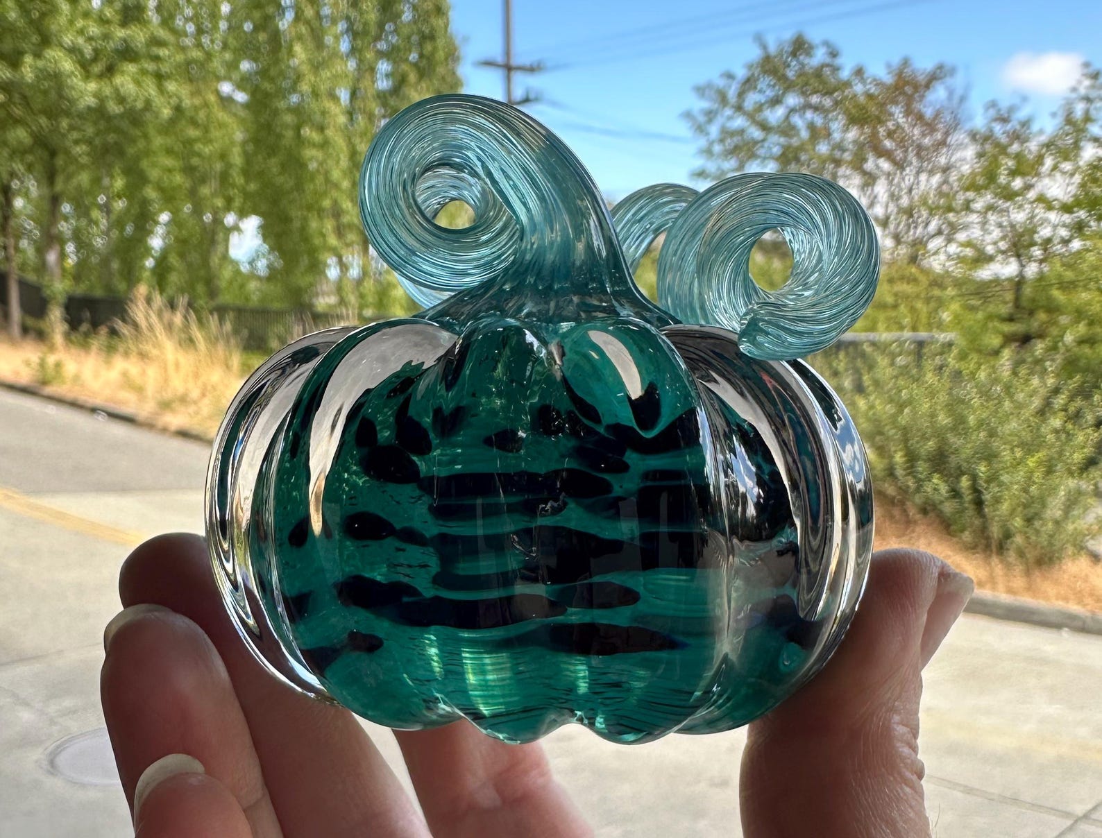 Transparent Turquoise Blue Spot Glass Pumpkin, Solid 3 Paperweight ...