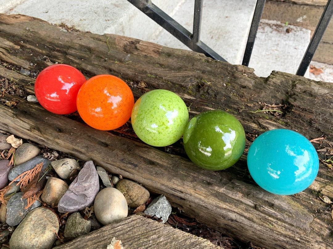 Mid-century Color Glass Balls, Set of 5 Small Decor Spheres, 2.5" Hand ...