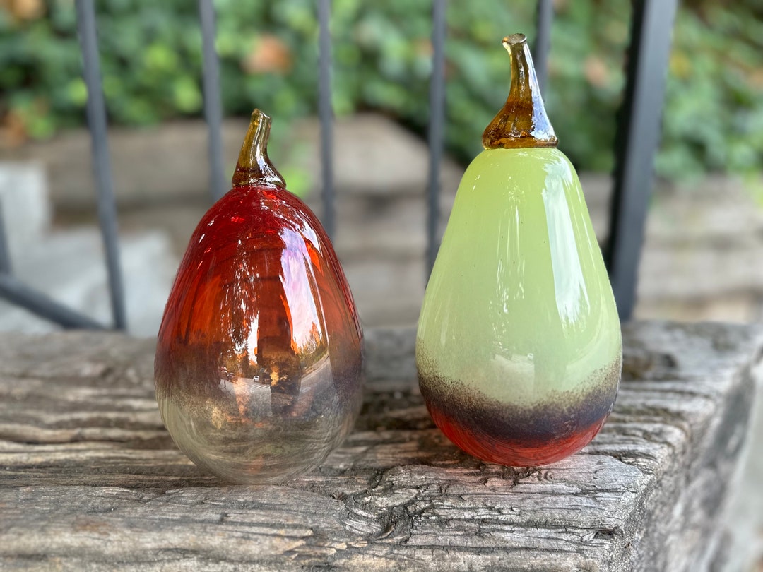 Blown Glass Pears: Red, Yellow, Brown Fruit Centerpiece Set, 7" & 8 ...