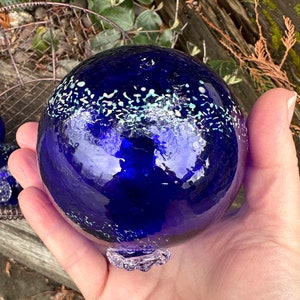 Cobalt Blue Glass Floats, Set of 3 milky Way Garden Balls, Coastal ...
