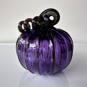 Purple & Black Glass Pumpkin, 4.25 Hand Blown Decorative Gourd ...