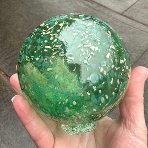 Green Blown Glass Float, Transparent With Turquoise & Beige Speckles, 3 ...