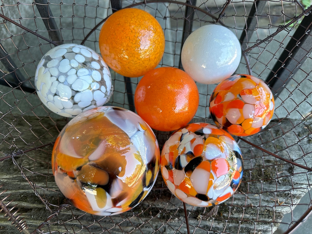 Koi Pond Floats, Set of 7 Decorative Hand Blown Glass Balls, Orange ...