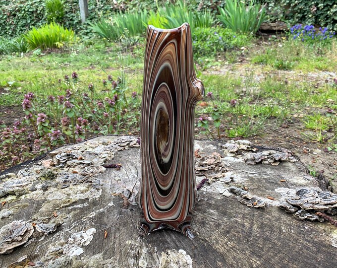 Tree Trunk Vase, 10" Wood Grain Pattern Hand Blown Glass, Brown Tree ...