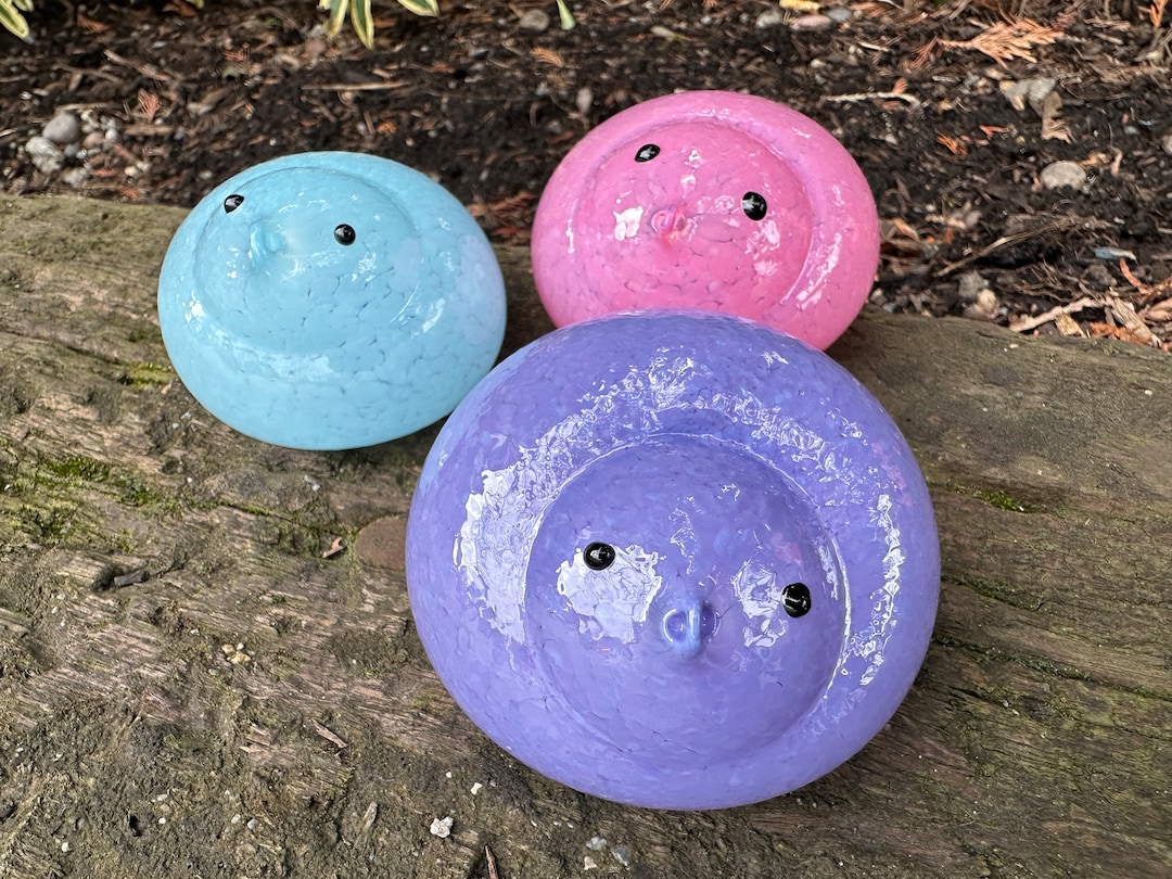 Purple Pink Light Blue Glass Chicks, Set of 3 Blown Bird Sculptures ...