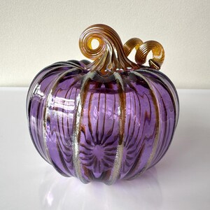 Purple and Gold Blown Glass Pumpkin, 4.5" Decorative Squash Sculpture ...